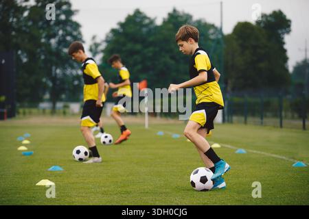 Kids Soccer Dribbling Drill with Cones; Youth Football Training Focused ...