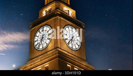 Shanghai, China. Clock tower of Shanghai, soaring beautifully at night ...