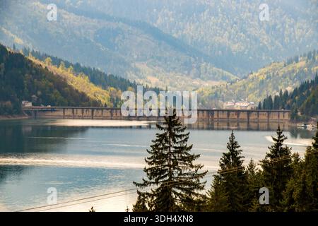 The Bicaz Dam (Izvorul Muntelui Dam) and the reservoir it forms ...
