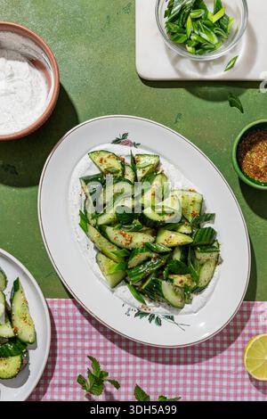 Fresh green salad served in elegant Mediterranean restaurant style ...