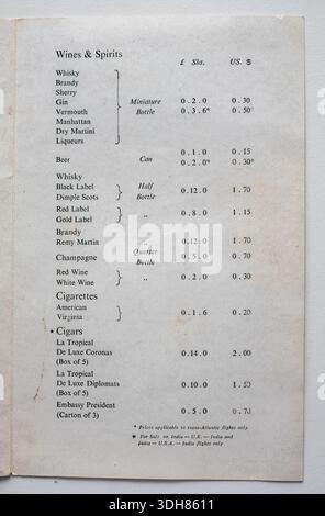 Vintage 1970s Air India Inflight Drinks List Menu Stock Photo - Alamy