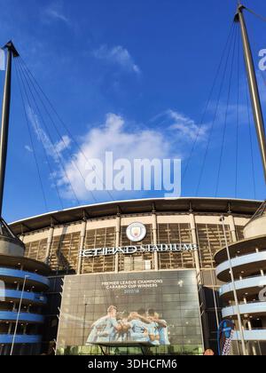 Large football stadium under blue sky Stock Photo - Alamy