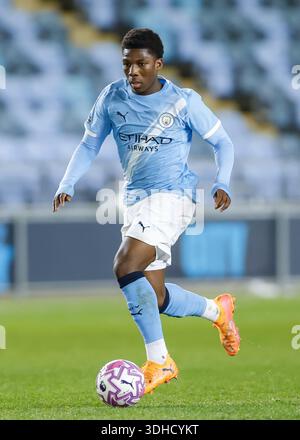 Manchester, UK. 20th Jan, 2026. Isaiah Dada-Mascoll of Manchester City ...