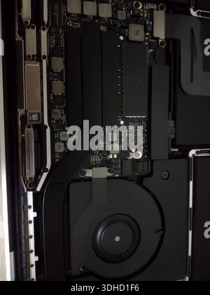 Close up view of internal electronic components inside disassembled ...