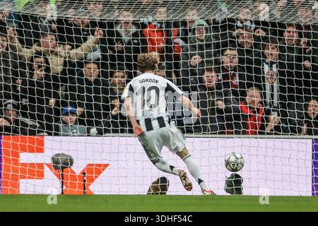 Anthony Gordon of Newcastle Untied scores to make it 2-0 during the ...