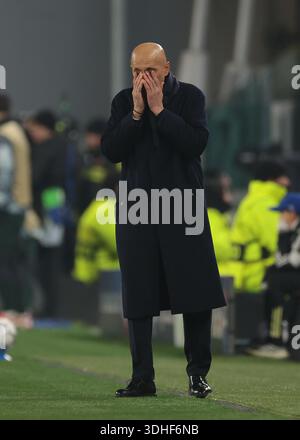 Turin, Italy. 21st Jan, 2026. Fabio Miretti of Juventus seen warming up ...