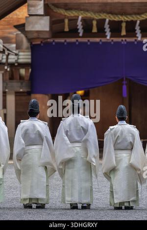 Sacred rope, or shimenawa, and zigzag streamers, or shide, at small ...