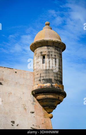 Traditional garita (sentry box) on the fortifications of the Castillo ...