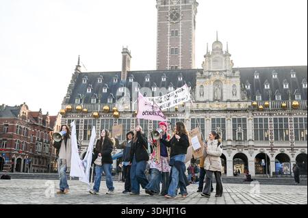 Protesters pictured during a student strike against the policy of ...