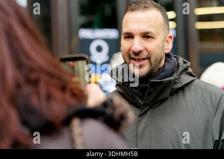 Green Party leader Zack Polanski welcomes his partner Richie Bryan onto ...