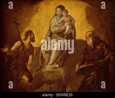 Saint John the Baptist as a child, seated, holding a cross. Engraving ...