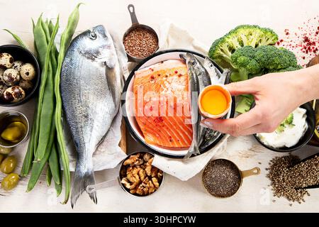 Omega-3 products on the white background Stock Photo - Alamy