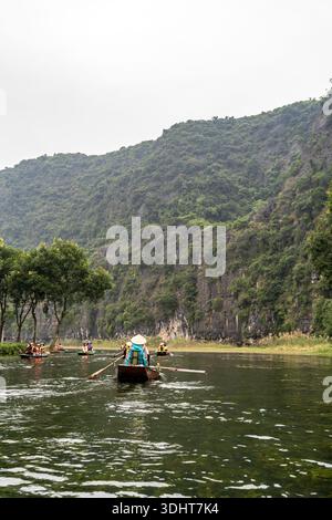 Rural Wetlands and Limestone Mountains in Ninh Binh, Vietnam Stock ...