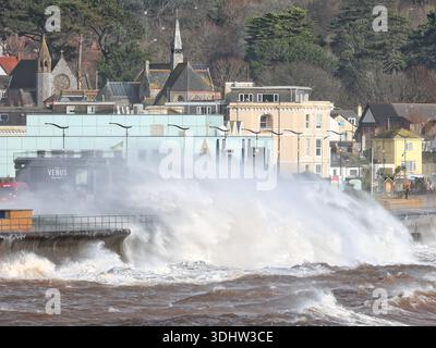 Teignmouth, Devon, UK. 23rd Jan, 2026. UK Weather: Storm Ingrid gulls ...