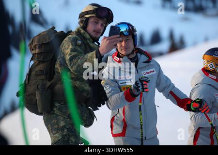 KITZBUEHEL, AUSTRIA - JANUARY 23: Marco Odermatt of Switzerland during ...