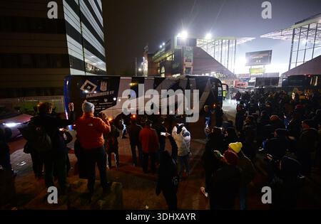Arrival, HSV Hamburg team bus at Millerntor Stadium Hamburg, January 23 ...