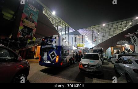 Arrival, team bus St. Pauli at Millerntor Stadium Hamburg, January 23 ...