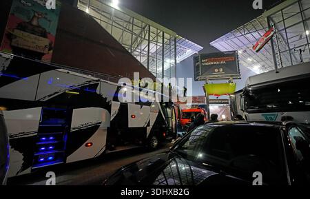Arrival, team bus St. Pauli at Millerntor Stadium Hamburg, January 23 ...