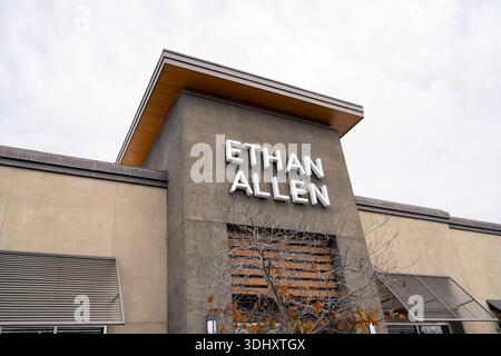 Facade with logo sign at Ethan Allen store in Dublin, California ...