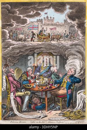 A funny humorous cartoon print by James Gillray coloured engraving of ...