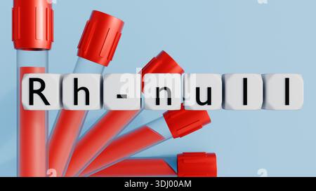 3D render of "Rh-null" on blocks with red blood cells and capped test ...