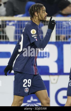 Bradley BARCOLA of PSG celebrates his goal during the French ...