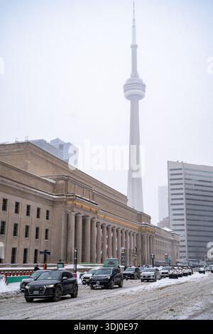 Winter storm view of downtown Toronto. Snow-covered cityscape. Toronto ...