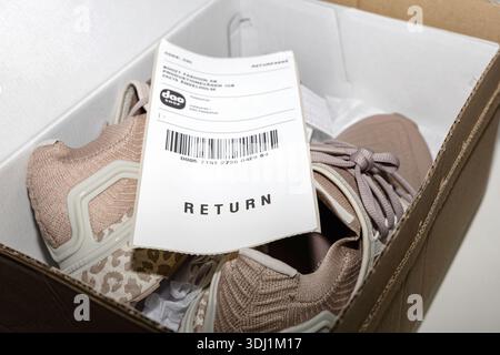 Return label on Boozt package with DAO. Copenhagen, Denmark - January ...