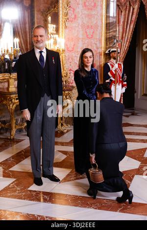 Spanish King Felipe VI and Queen Letizia during a reception with the ...