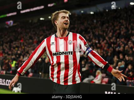 Patrick Bamford of Sheffield United celebrates his goal to make it 3-1 ...