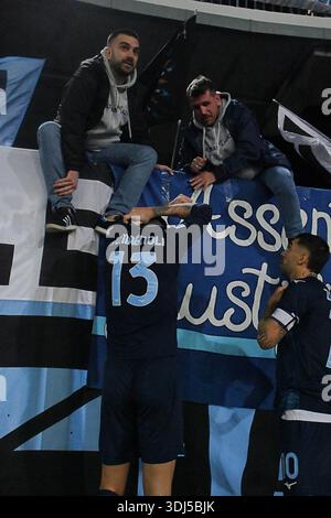 Alessio Romagnoli (SS Lazio) under the away fans at the end of the ...