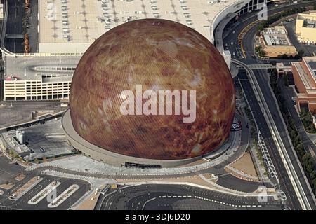 An aerial view of the Sphere, Sunday, Dec. 14, 2025, in Las Vegas Stock ...