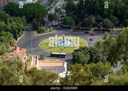 An aerial view of the roundabout road surrounded by greenery Stock ...
