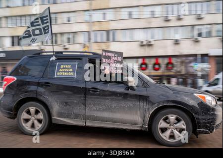 Kyiv, Ukraine - 25th January,2026: Young woman participating in a rally ...