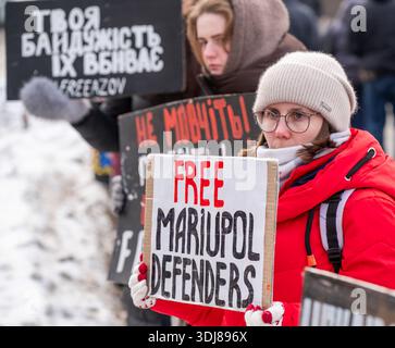 Kyiv, Ukraine - 25th January,2026: Young Ukrainian women holding ...
