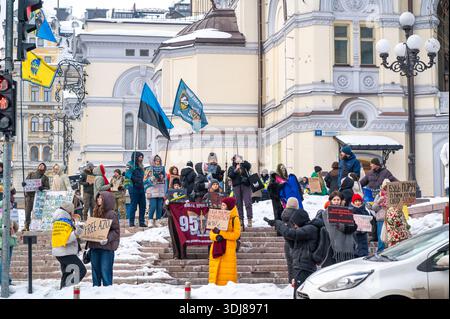 Kyiv, Ukraine - 25th January,2026: Supporters rally in winter streets ...