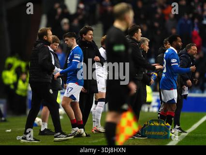 Rangers' Mikey Moore substituted off for team-mate Findlay Curtis ...