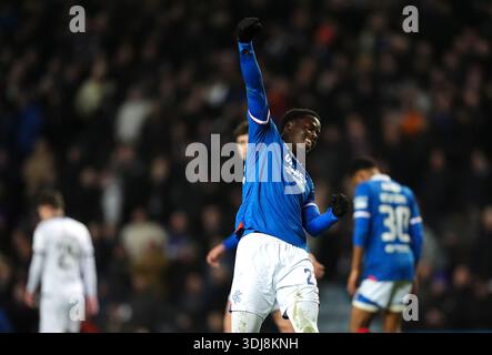 Rangers' Djeidi Gassama celebrates scoring their side's third goal of ...