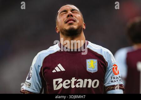 Youri Tielemans Of Aston Villa goes off injured during the Newcastle ...