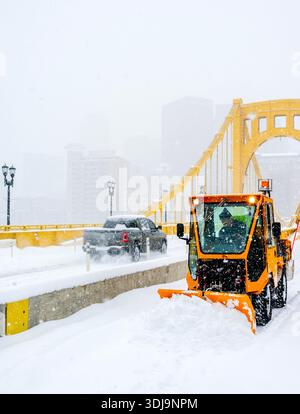 Pittsburgh, United States. 25th Jan, 2026. A couple walks and makes the ...