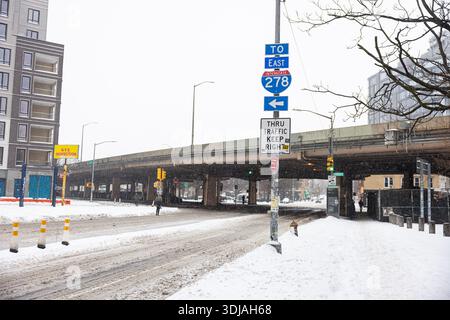 Snow blankets Williamsburg, Brooklyn, New York during a winter storm on ...