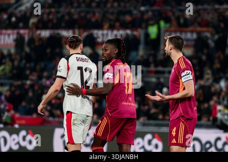 Adrien Rabiot of AC Milan and Manu Kone of AS Roma during AS Roma vs AC ...