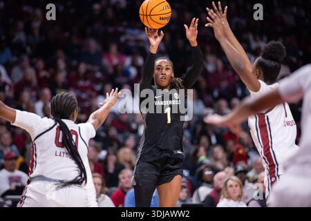 Vanderbilt guard Mikayla Blakes (1) shoots the ball past Kentucky guard ...
