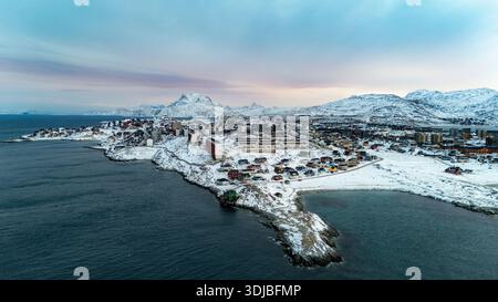 Colourful houses on the coast of Nuuk, Greenland. Picture date: Sunday ...