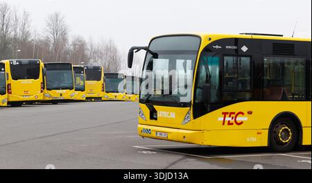Busses are parked at a depot of Walloon public transport company Letec ...