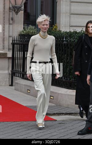 Tilda Swinton seen out of hotel during Paris Fashion Week Haute Couture ...