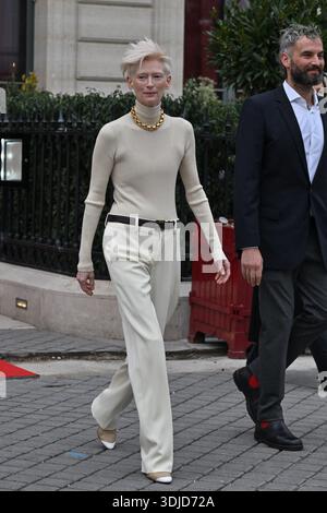 Tilda Swinton seen out of hotel during Paris Fashion Week Haute Couture ...