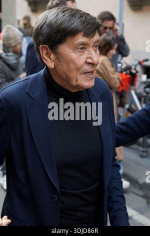 MILAN, ITALY - JANUARY 19: Gianni Morandi arrives at the Giorgio Armani ...