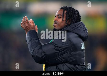 New Norwich City signing Paris Maghoma is presented to the crowd before ...
