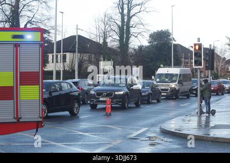 Dublin, Ireland - 27th January 2026: Fiire brigade officers stand and ...